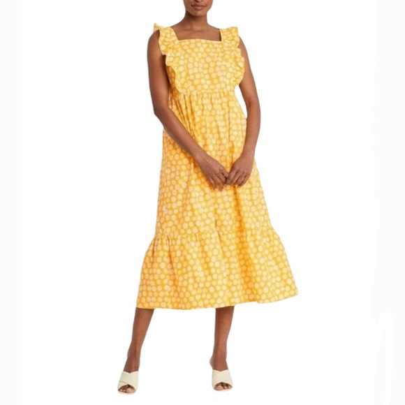 Who What Wear | Dresses | Who What Wear Target Ruffle Yellow Dot Midi ...